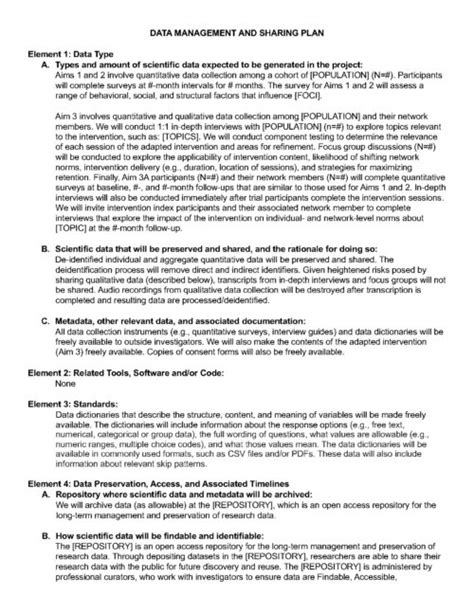 Data Management And Sharing Plan Example Quantitative And Qualitative