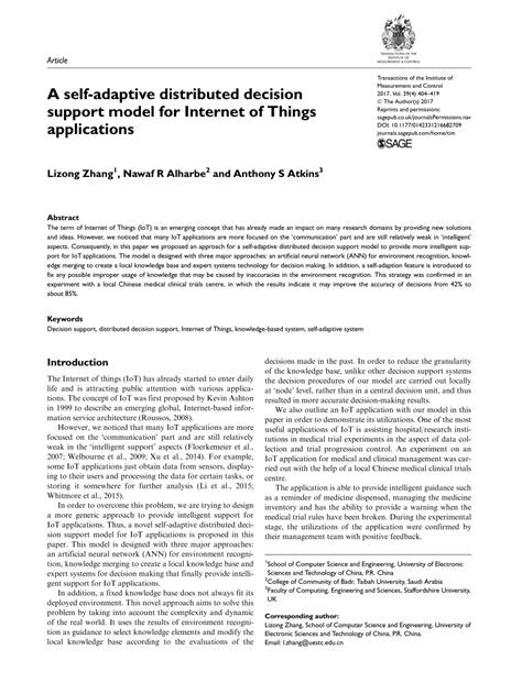 Pdf A Self Adaptive Distributed Decision Support Model For Internet Of Things Applications