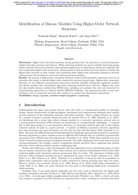 Pdf Identification Of Disease Modules Using Higher Order Network Structure