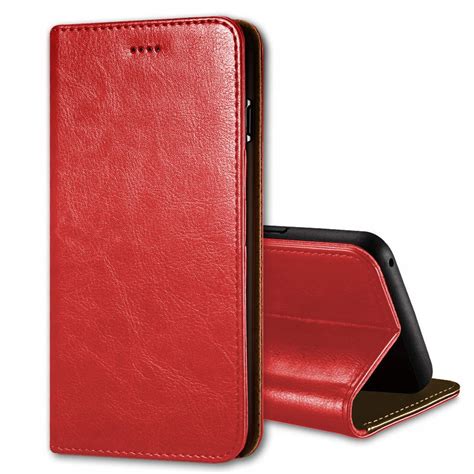 Luksusowe Etui Portfel Sk Ra Naturalna Do Xiaomi Redmi Note G Czerwona