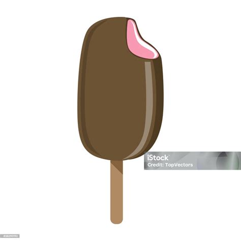막대기 화려한 아이스 절연된 만화 개체에 초콜릿 코팅된 딸기 아이스크림 바 가지 식물 부위에 대한 스톡 벡터 아트 및 기타