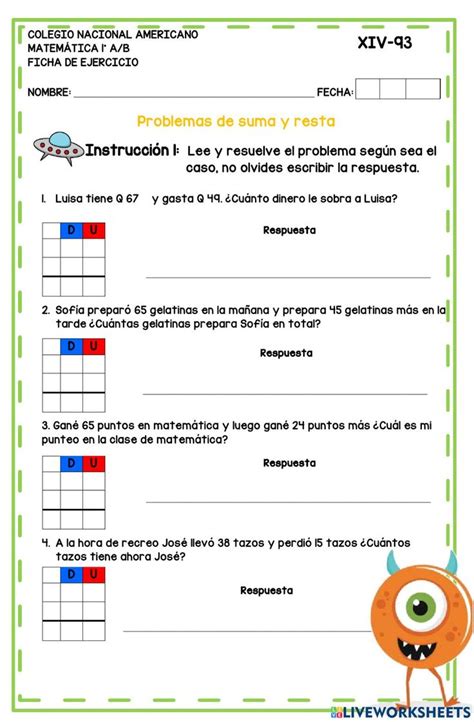 Problemas De Suma Y Resta