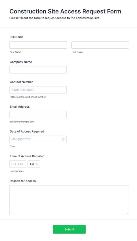 Construction Site Access Request Form Template Jotform