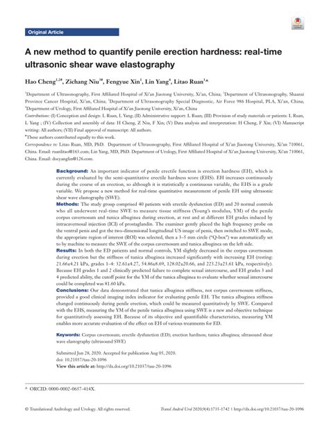 PDF A New Method To Quantify Penile Erection Hardness Real Time Ultrasonic Shear Wave