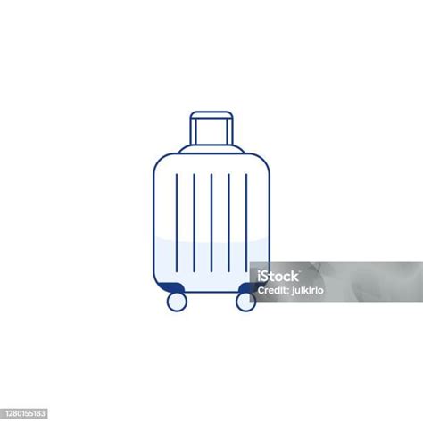 파란색 여행 플라스틱 가방 얇은 라인 아이콘 바퀴흰색 배경에 격리 처리 윤곽 짐 사인 로고 여행 휴가 요소 디자인 수하물 기호 아이콘 인포 그래픽 벡터 일러스트레이션 가방에
