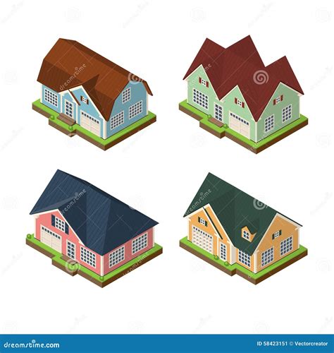 Isometric 3d Private House Icons Set Stock Vector Illustration Of Building Condominium 58423151