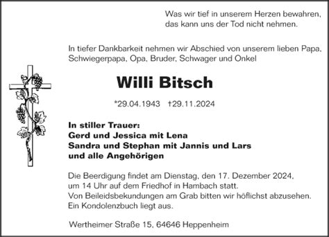 Traueranzeigen Von Willi Bitsch Vrm Trauerde Traueranzeigen Von Willi Bitsch Vrm Trauerde