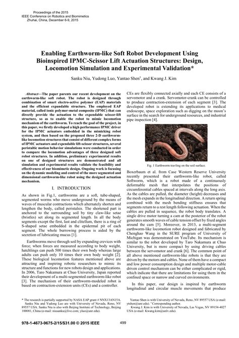 Pdf Enabling Earthworm Like Soft Robot Development Using Bioinspired Ipmc Scissor Lift