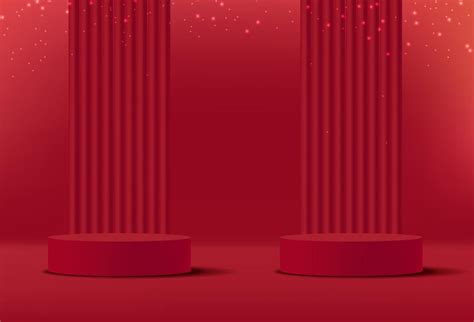 현실적인 3d 장면 벡터 사랑 장면 3d 빨간색 스탠드 벡터 기하학적 형태 배너 현대 장면 프리미엄 벡터