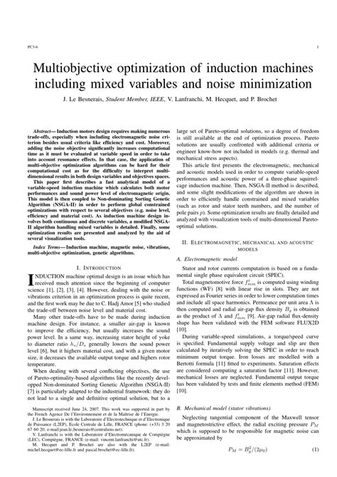 Pdf Multiobjective Optimization Of Induction Machines Including Mixed Variables And Noise