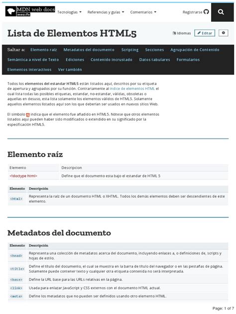 lista de elementos html5 pdf html5 html