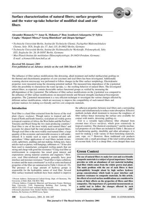 Pdf Surface Characterization Of Natural Fibers Surface Properties