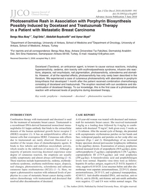 PDF Photosensitive Rash In Association With Porphyrin Biosynthesis Possibly Induced By