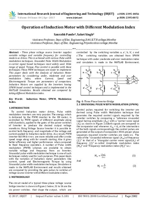 Pdf Operation Of Induction Motor With Different Modulation Index