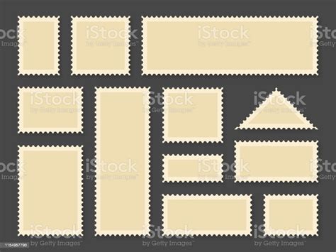 우표 프레임 빈티지 종이 엽서와 포스트 배달 봉투 벡터 컬렉션에 대 한 다른 크기의 빈 우표 우표 가장자리에 대한 스톡 벡터 아트 및 기타 이미지 Istock