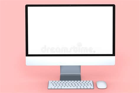 Realistic Grey Computer Screen Display With Keyboard And Mouse Isolated On Pink Stock