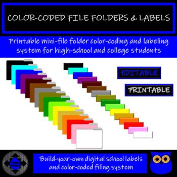 Color Coded File Folders Labels Editable Printable By Titan S Compass