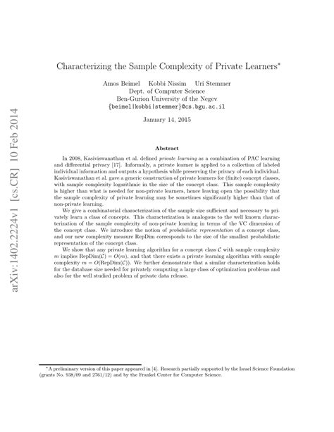 Pdf Characterizing The Sample Complexity Of Private Learners