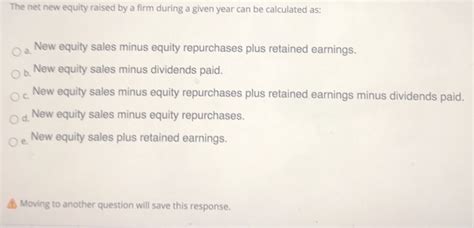 Solved The Net New Equity Raised By A Firm During A Given Chegg Com