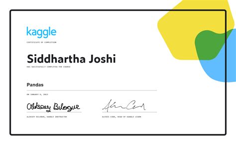 Siddhartha Joshi Completed The Pandas Course On Kaggle