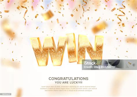 색종이 배경 아래로 떨어지는 승리의 축하 흐림 모션 효과와 벡터 일러스트레이션을 승리 황금 텍스처 승리 단어 가격에 대한 스톡 벡터 아트 및 기타 이미지 Istock