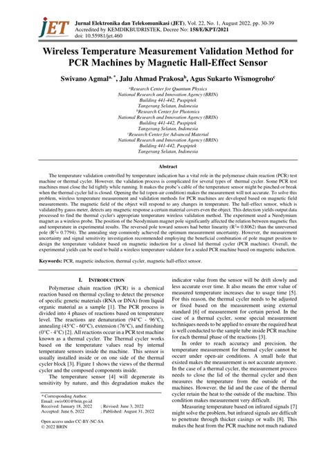 Pdf Wireless Temperature Measurement Validation Method For Pcr Machines By Magnetic Hall
