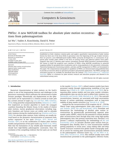 Pdf Pmtec A New Matlab Toolbox For Absolute Plate Motion
