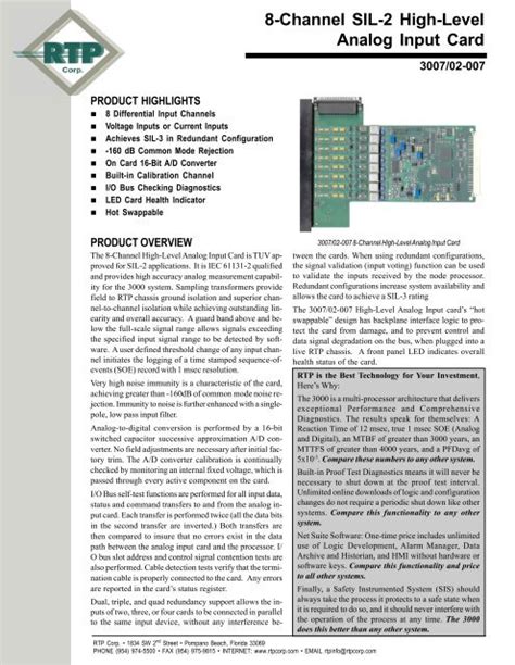 8 Channel Isolated High Level Analog Input Card RTP