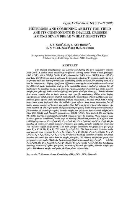 Pdf Heterosis And Combining Ability For Yield And Its Components In