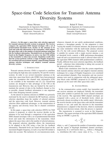 Pdf Space Time Code Selection For Transmit Antenna Diversity Systems