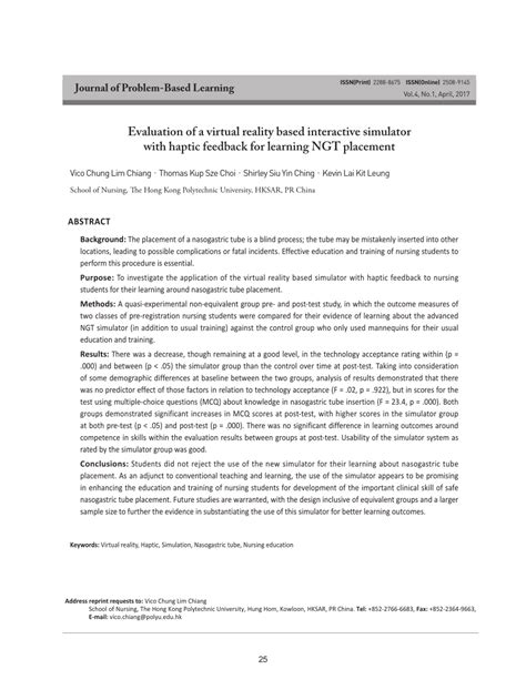 Pdf Evaluation Of A Virtual Reality Based Interactive Simulator With Haptic Feedback For