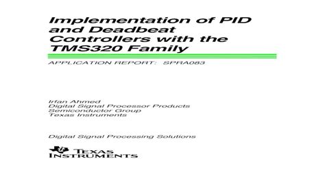 Pdf Implementation Of Pid And Deadbeat Controllers With The Tms320