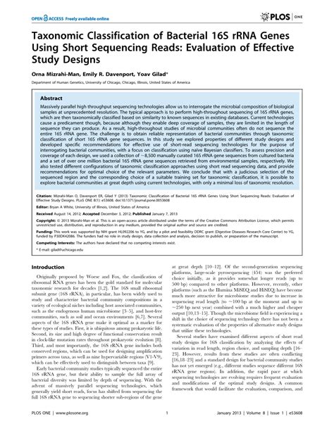 pdf taxonomic classification of bacterial 16s rrna genes using short