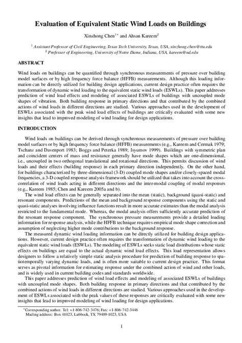 Pdf Evaluation Of Equivalent Static Wind Loads On Buildings