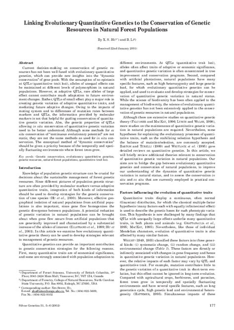 Pdf Linking Evolutionary Quantitative Genetics To The Conservation Of Genetic Resources In
