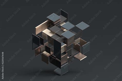 Abstract 3d Rendering Of Geometric Shapes Composition With Squares Cube Design Modern