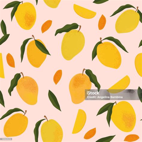 흰색 배경에 고립 된 신선한 밝은 이국적인 전체와 슬라이스 망고와 매끄러운 패턴 건강한 라이프 스타일을위한 여름 과일 유기농 과일 만화 스타일 모든 디자인에 대한 벡터