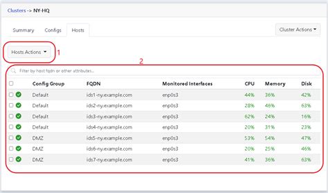Cluster Hosts Tab Documentations