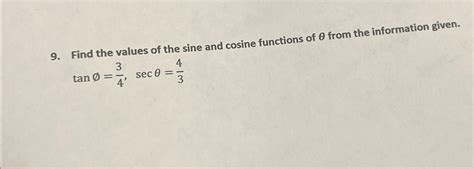 Solved Find the values of the sine and cosine functions of θ Chegg