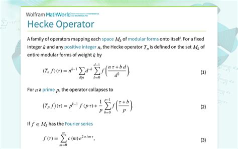 hecke operator from wolfram mathworld