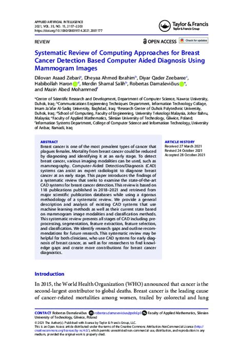 Pdf Systematic Review Of Computing Approaches For Breast Cancer
