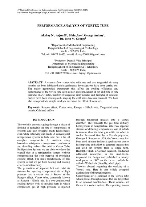 Pdf Performance Analysis Of Vortex Tube