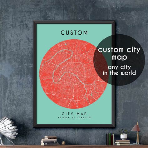 Custom Map Custom City Map Print Personalized Map Personalized Map