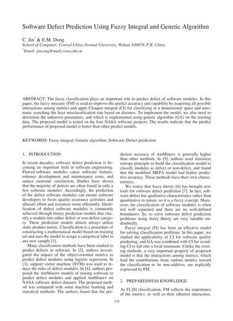 pdf software defect prediction using fuzzy integral and genetic algorithm