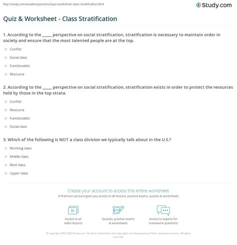 Quiz And Worksheet Class Stratification