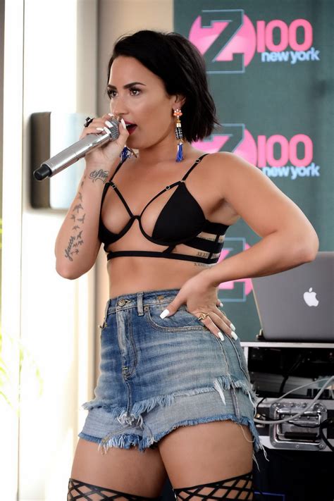 Demi Lovato Busty In Tiny Black Bikini Top Cutoffs And Fishnets Porn