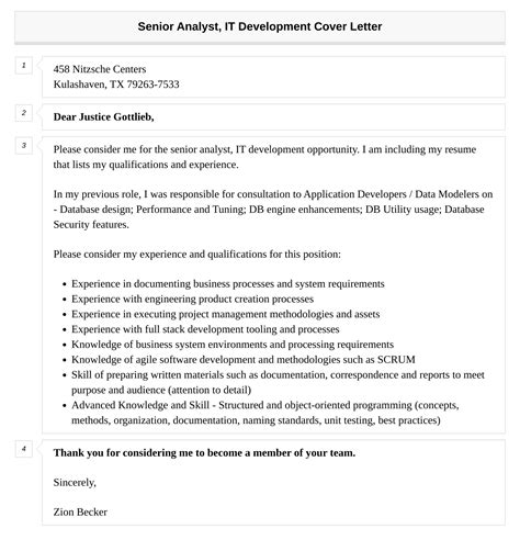Senior Analyst It Development Cover Letter Velvet Jobs