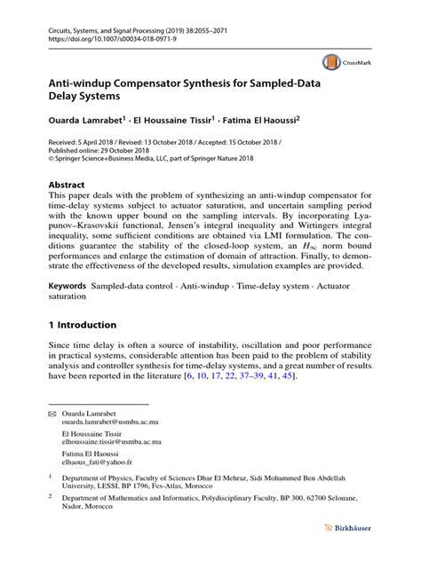 Antiwindup Compensator Synthesis For Sampleddata Delay Systemscircuits Systems And Signal