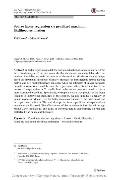 Sparse Factor Regression Via Penalized Maximum Likelihood Estimation Request Pdf