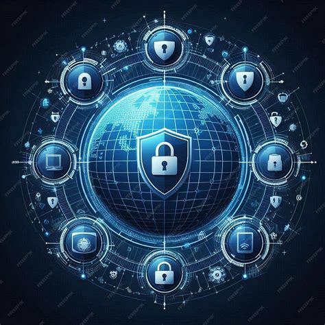 Digital Globe Surrounded By Shields Premium Ai Generated Vector